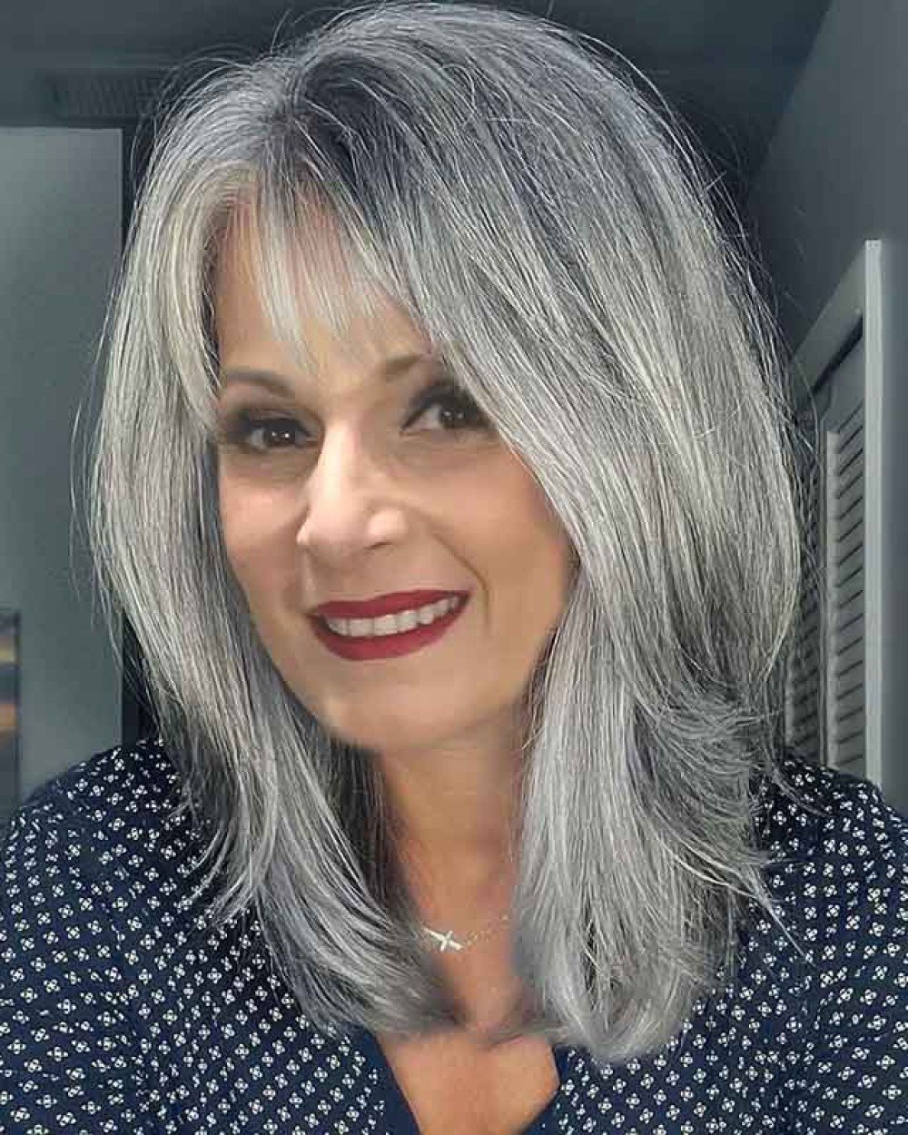 Grey Human Hair Wigs for Women Layered Wig with Bangs|D4 JJB280