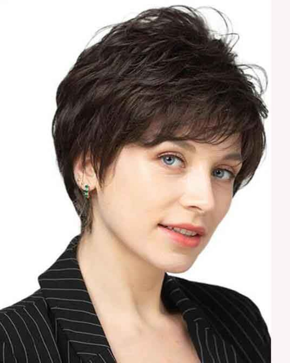 Pixie Short Spiky Wigs Layered Straight Real Human Hair Wigs |D4 JJB286